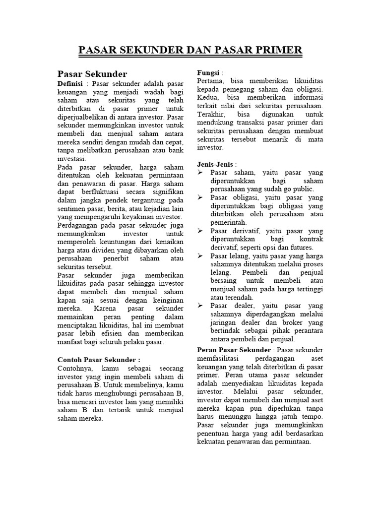 Marsyalova Yasmin - 202110315019 - Pasar Sekunder Dan Pasar Primer | PDF