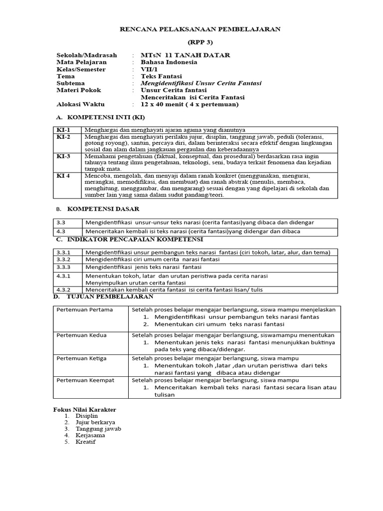 RPP 3.3 Dan 4.3 Fantasi | PDF