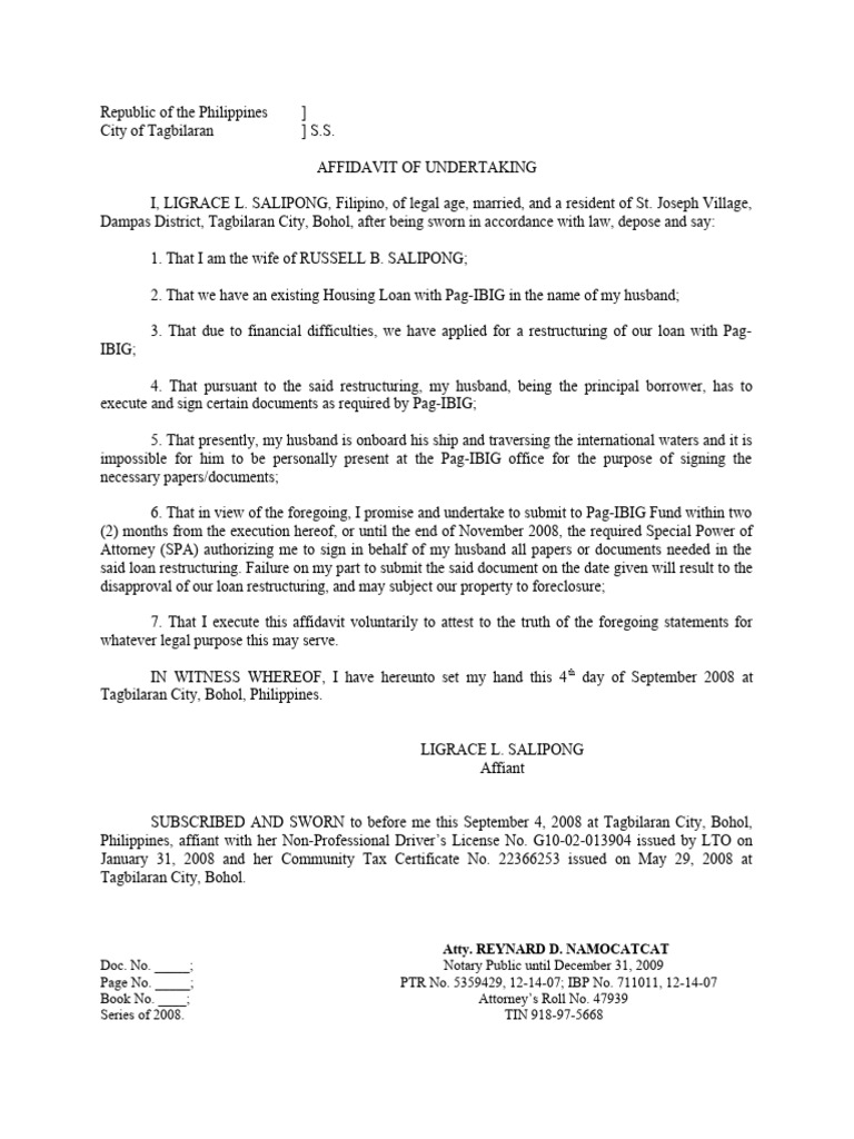 Undertaking Pag Ibig | PDF