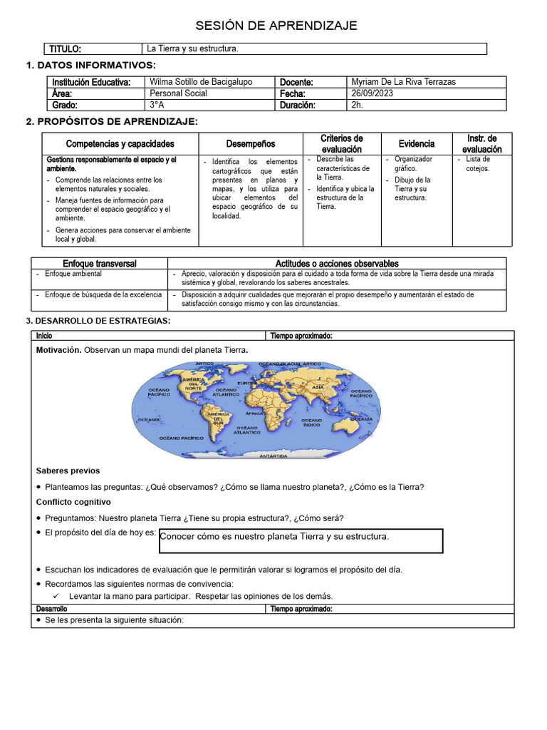 Sesión de Aprendizaje Estructura de La Tierra Personal Social | PDF Sesión de Aprendizaje Estructura de La Tierra Personal Social | PDF