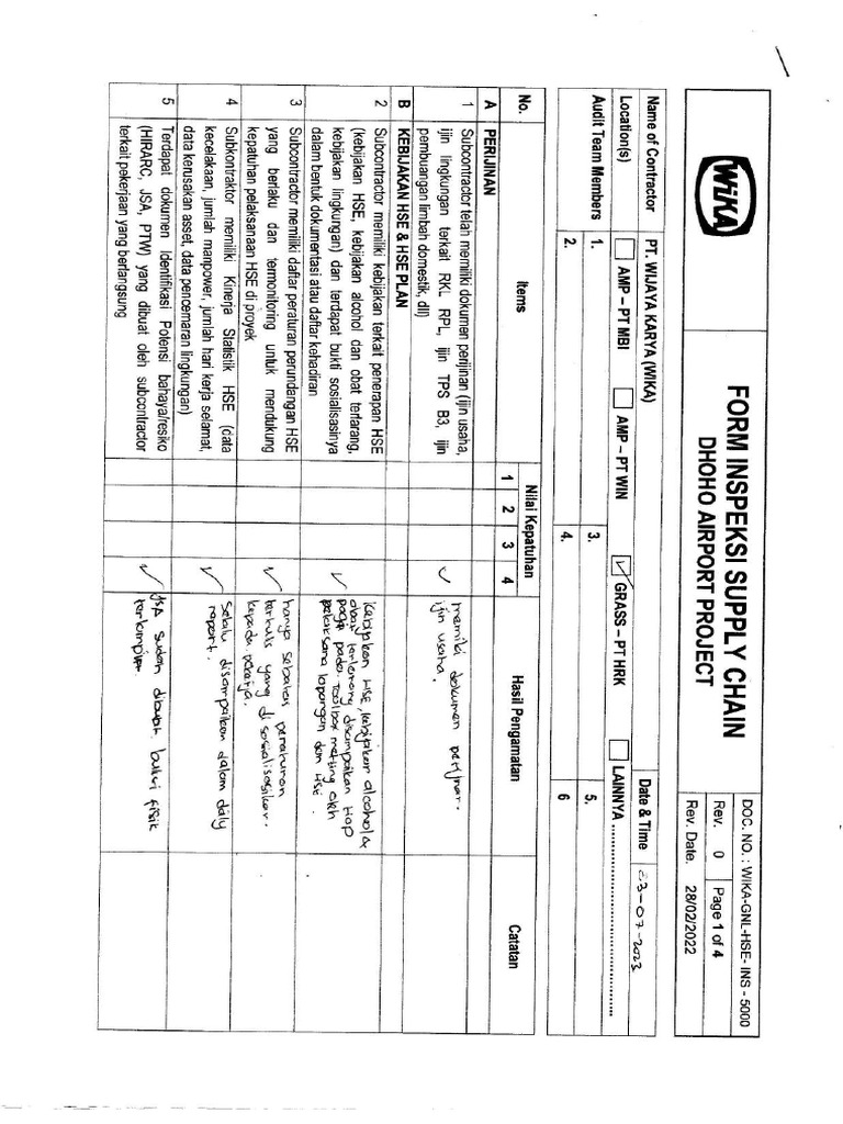 Scan Form Inspeksi Supply Chain | PDF