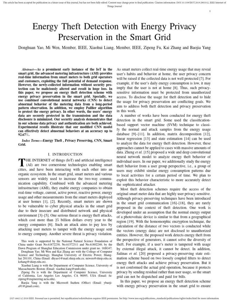 Energy Theft Detection With Energy Privacy Preservation In The Smart Grid Pdf Smart Grid