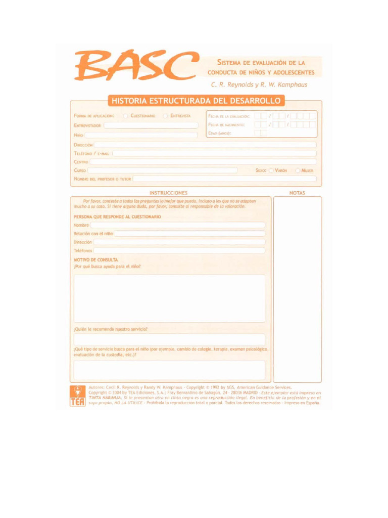 BASC Sistema de Evaluación de La Conducta de Niños y Adolescentes | PDF