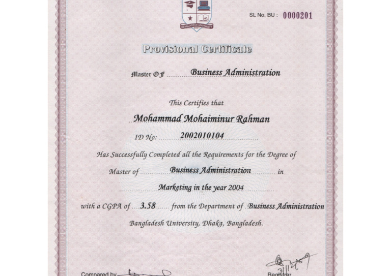 MBA Provisional Certificate | PDF