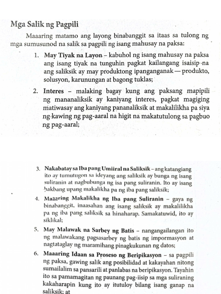 Mga Salik Sa Pagpili NG Paksa | PDF