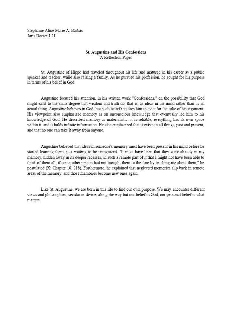 Reflection Paper - St. Augustine | PDF