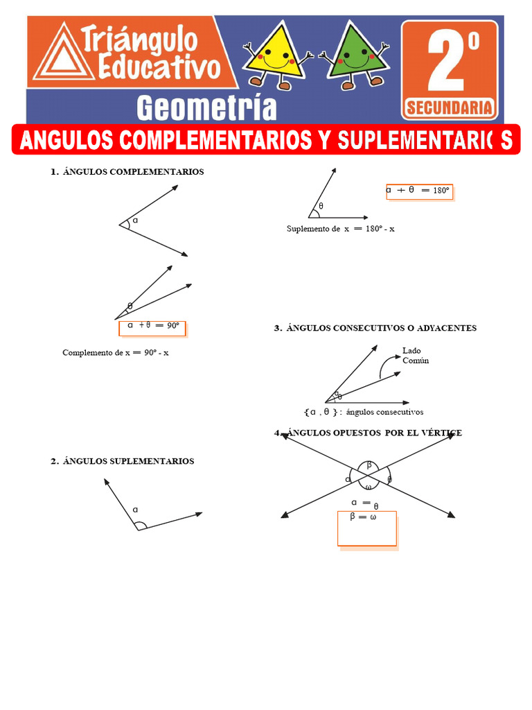 Angulos Complementarios y Suplementarios para Segundo Grado de Secundaria | PDF