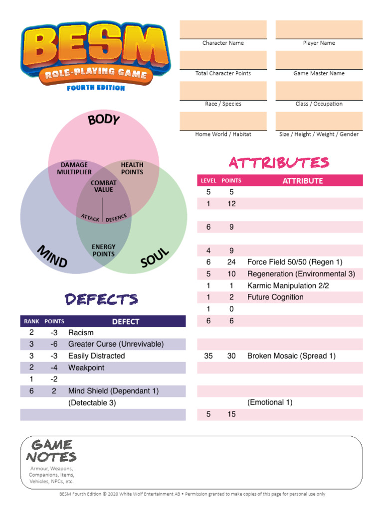 BESM4 Character Sheets | PDF | Role Playing Games