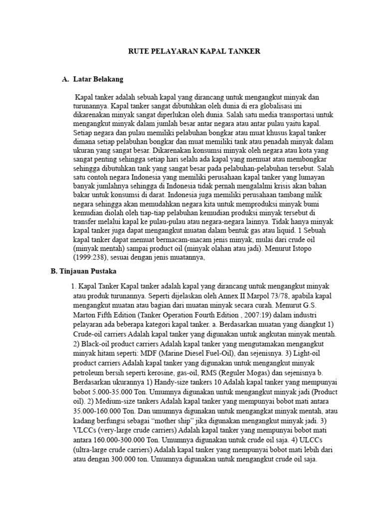 Rute Pelayaran Kapal Tanker Faradilla | PDF