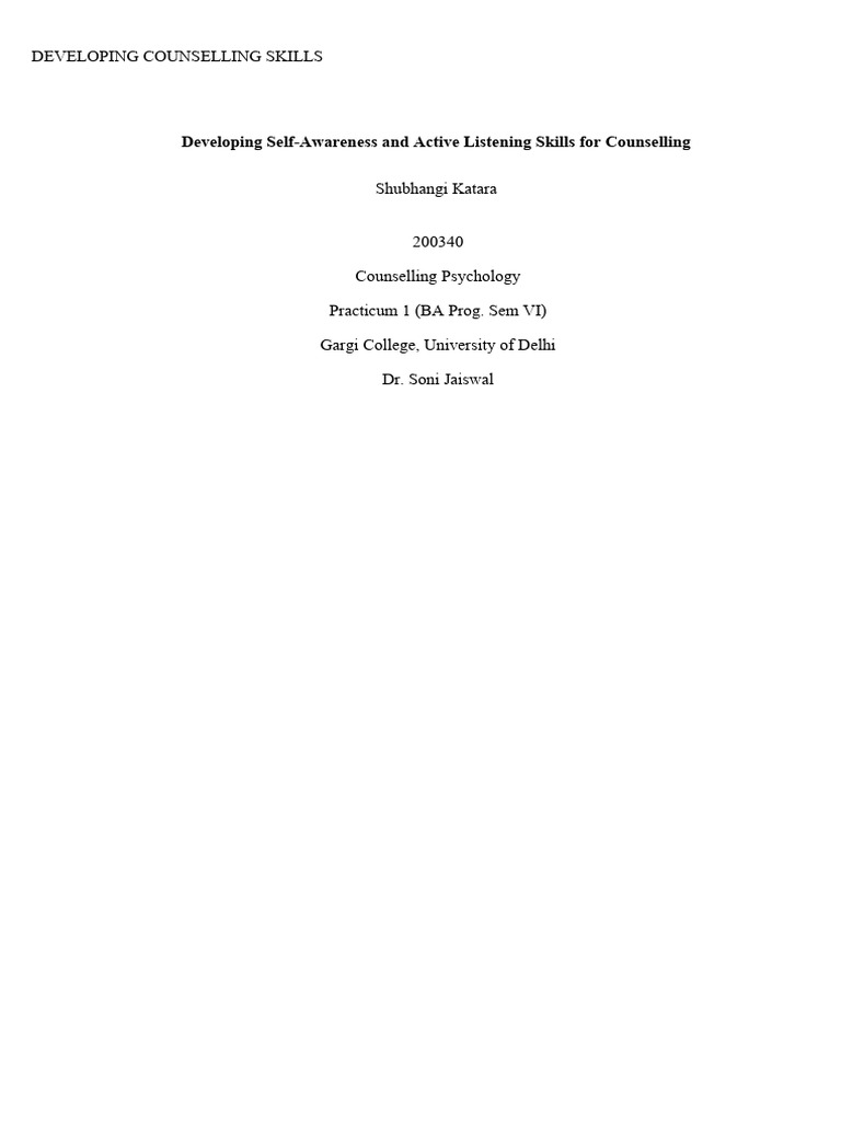 Developing Counselling Skills Practicum 1-1 | PDF | Psychotherapy ...