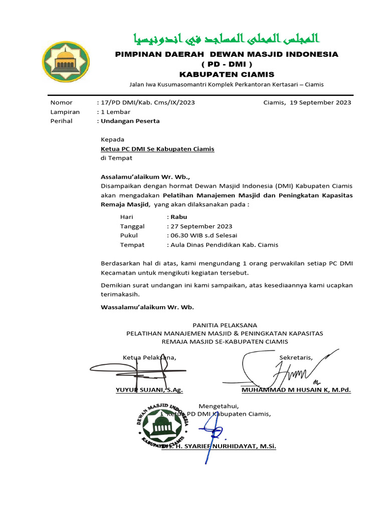 Undangan Peserta PC DMI | PDF