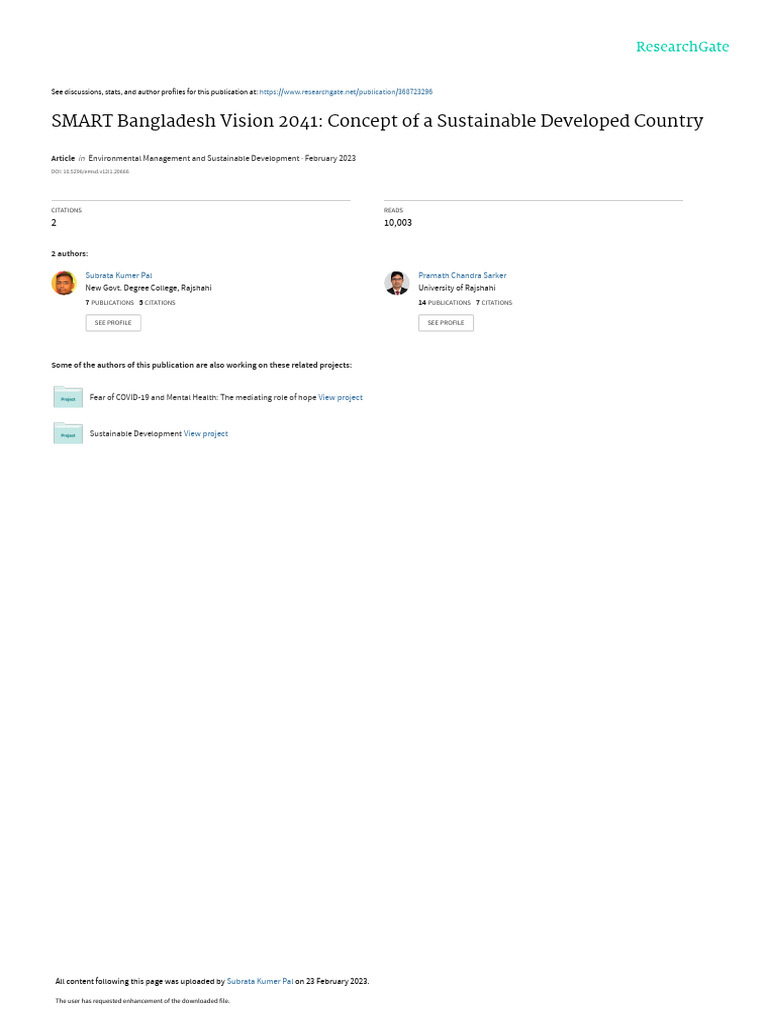 SMARTBangladesh Vision 2041 Conceptofa Sustainable Developed Country ...