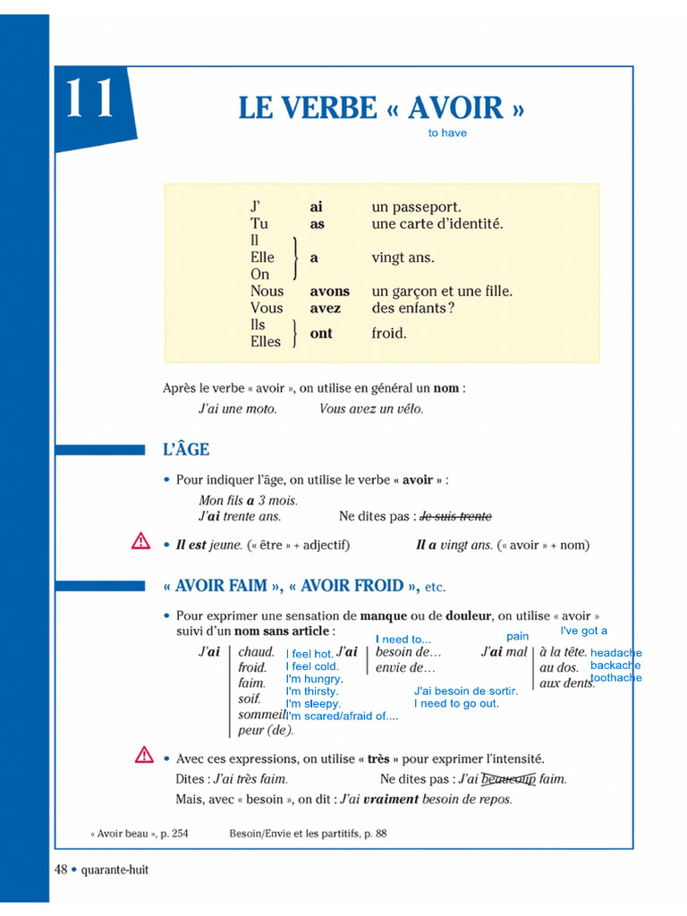 Le Verbe Avoir + Exercises | PDF