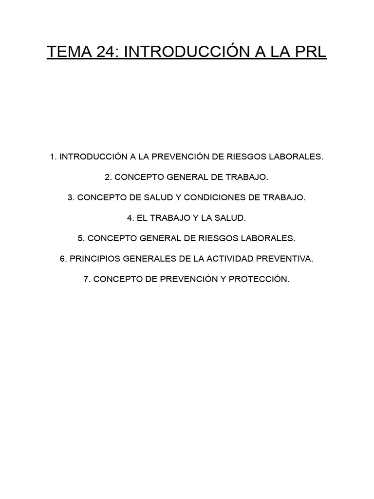 Tema 24 Introducción a La Prl | PDF | Seguridad y salud ocupacional | La seguridad