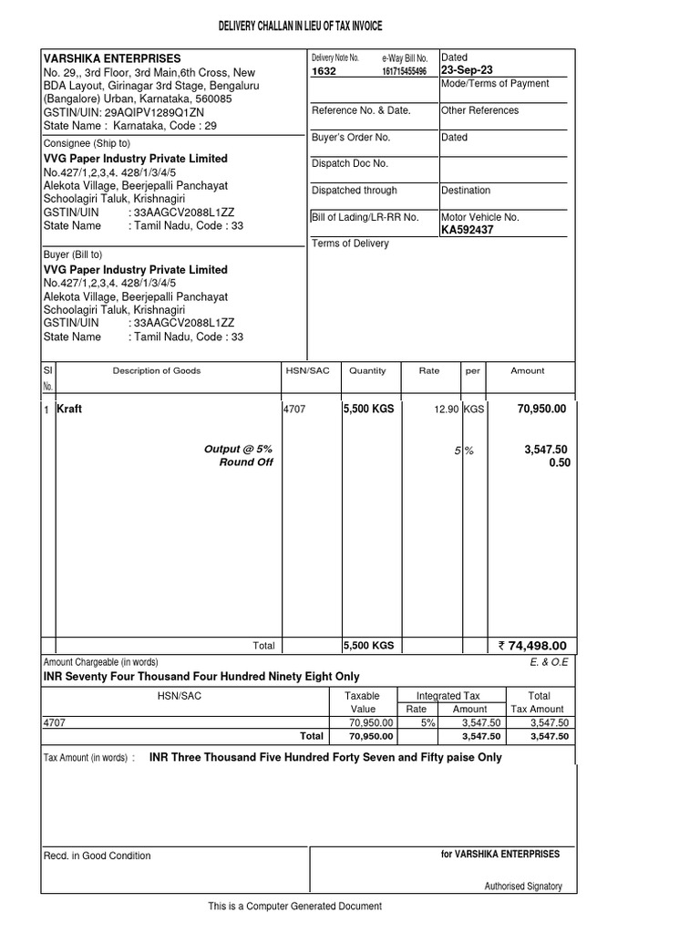 Delivery Challan and Tax Invoice Guide | PDF