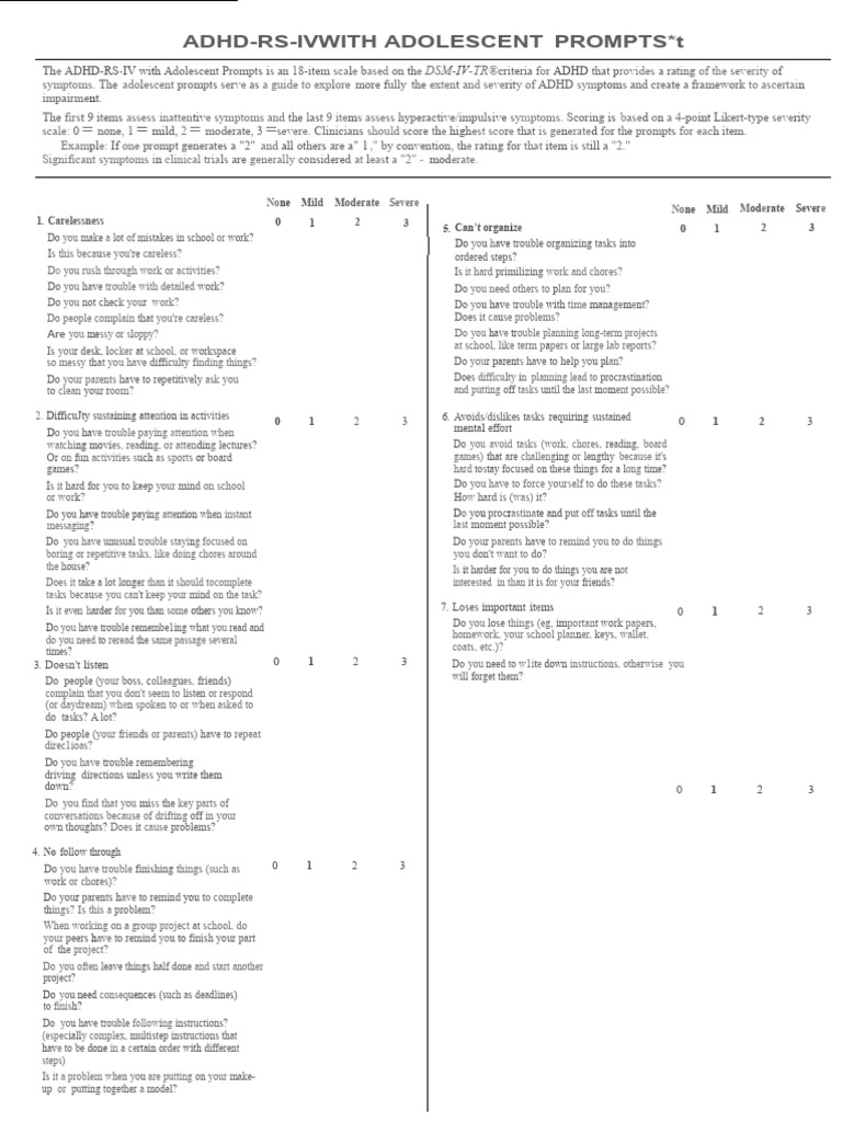 ADHD Rating Scale-IV ADHD-RS-IV | PDF | Attention Deficit Hyperactivity ...