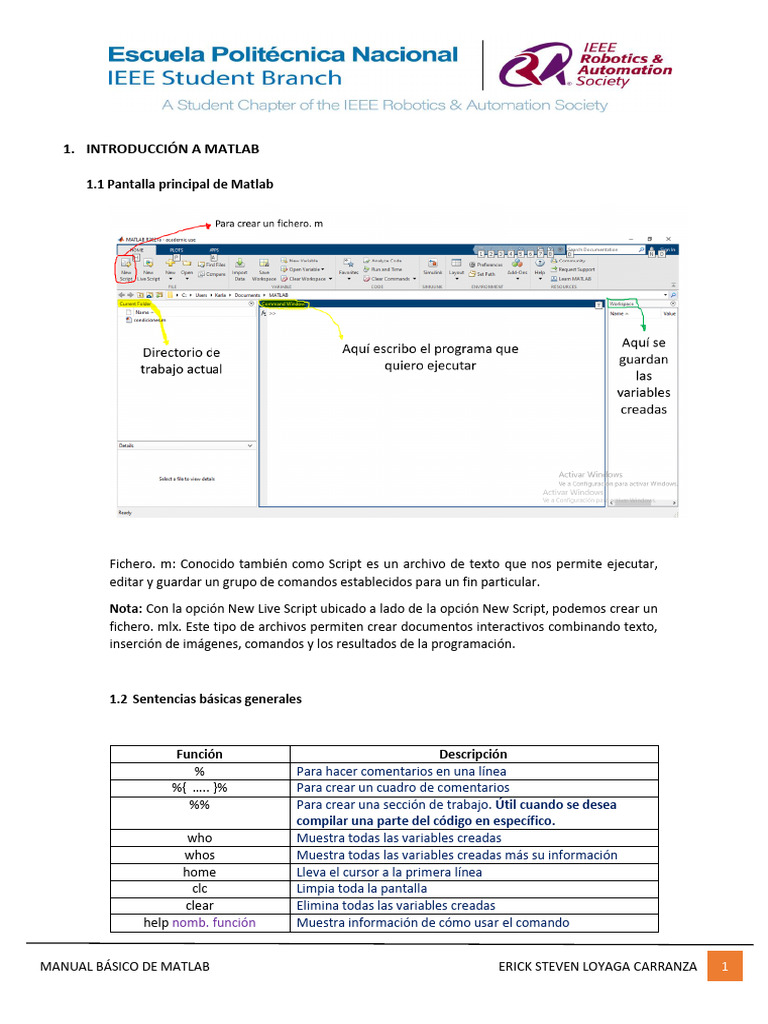 Manual Básico de MatLab IEEE - RAS EPN | PDF | Matriz (Matemáticas ...
