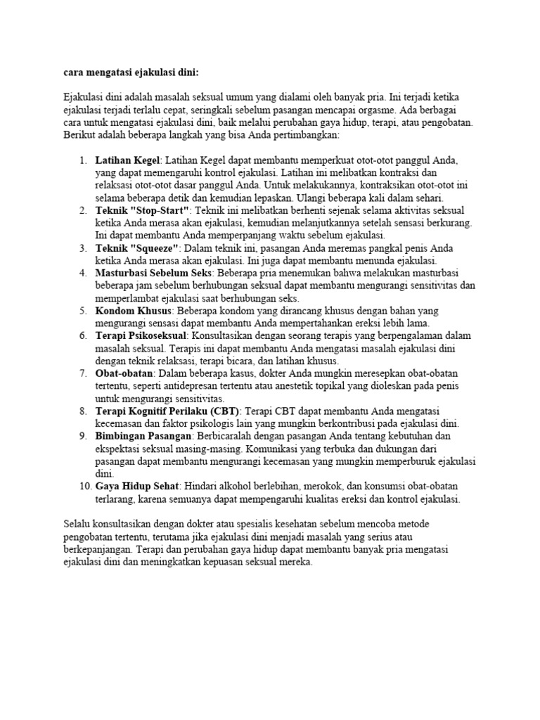 Cara Mengatasi Ejakulasi Dini | PDF