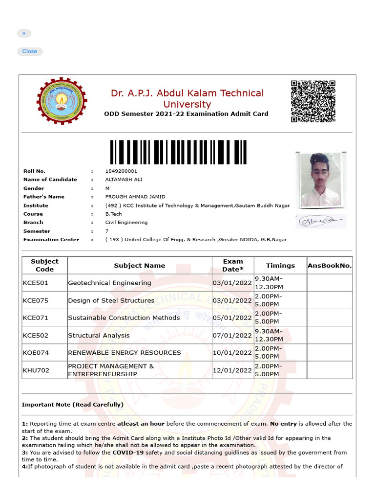 Admit Card | PDF