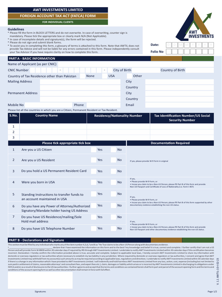 5. FATCA Form - Ind | PDF