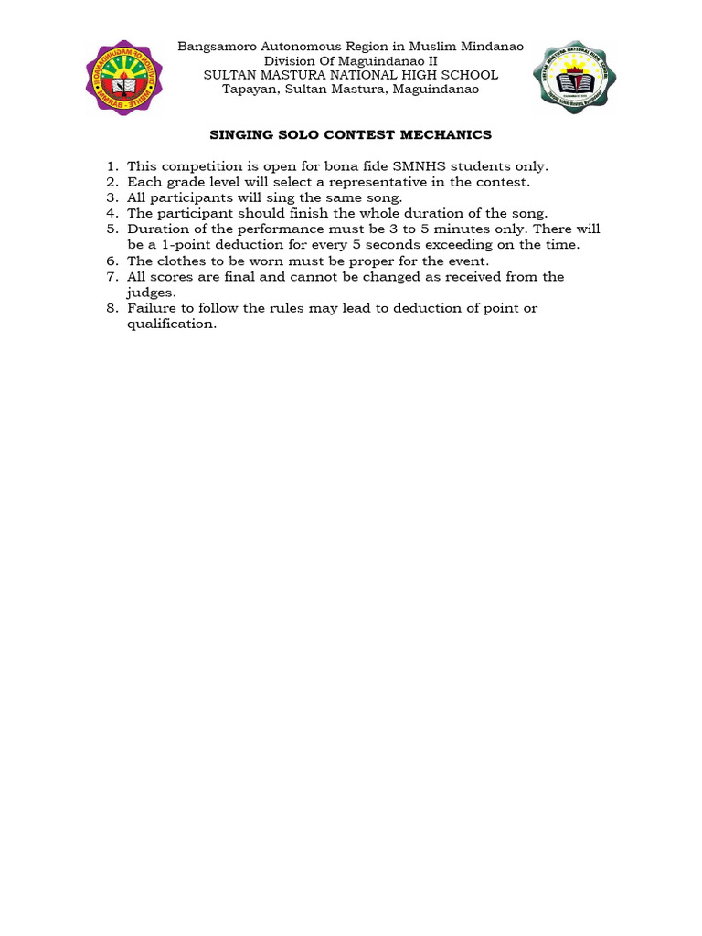 Singing Solo Rules and Regulation | PDF