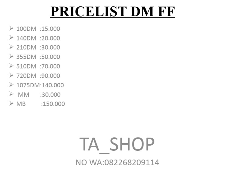 Pricelist DM FF | PDF