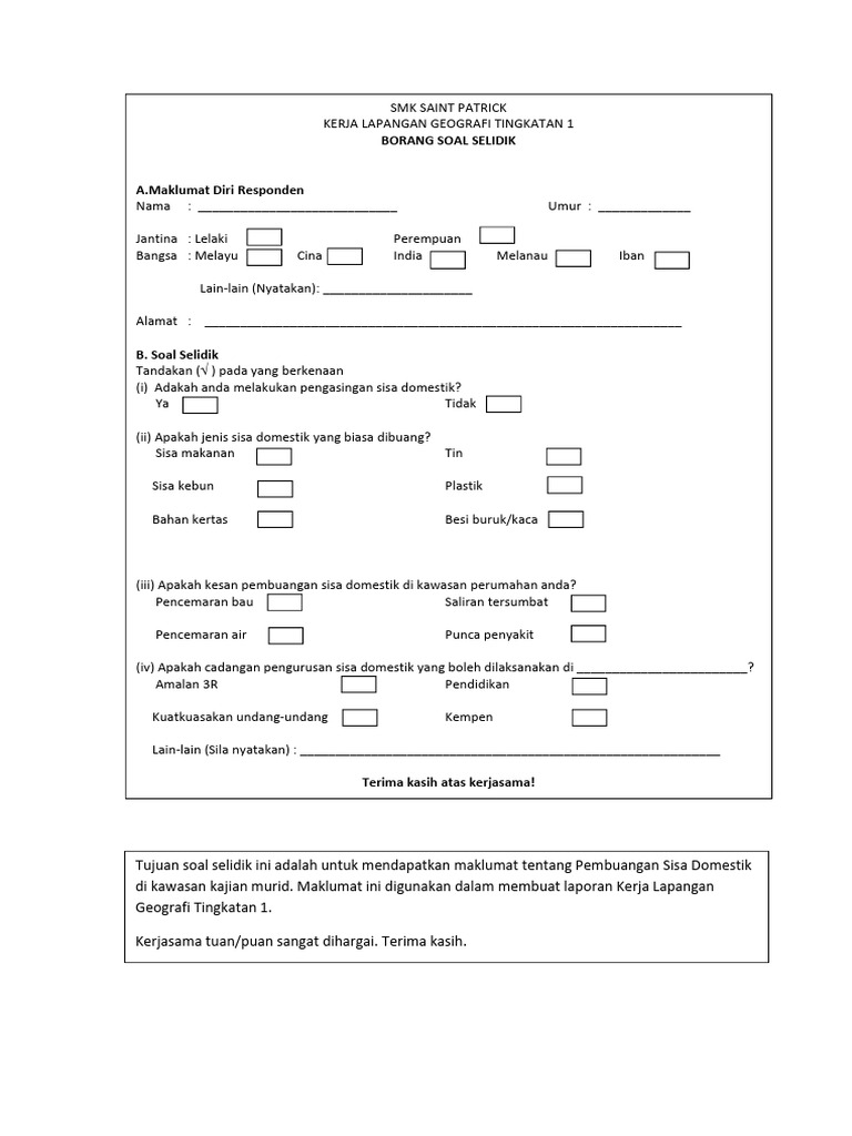 Borang Soal Selidik Geo T1 2021 | PDF