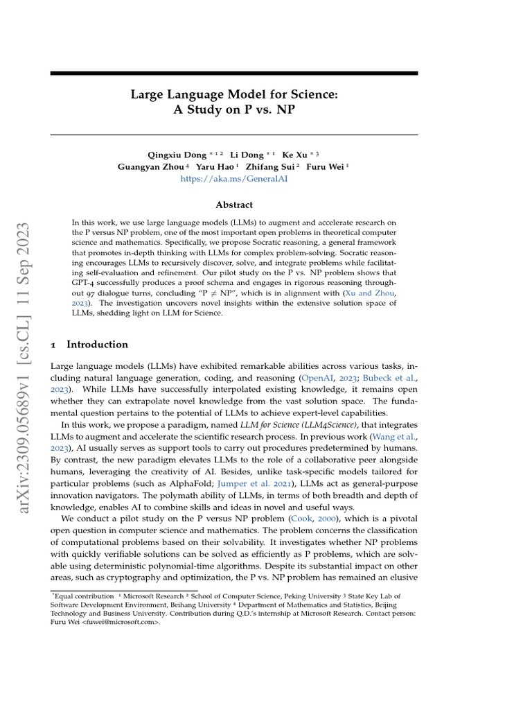 Large Language Model For Science | PDF | Computational Complexity Theory | Time Complexity