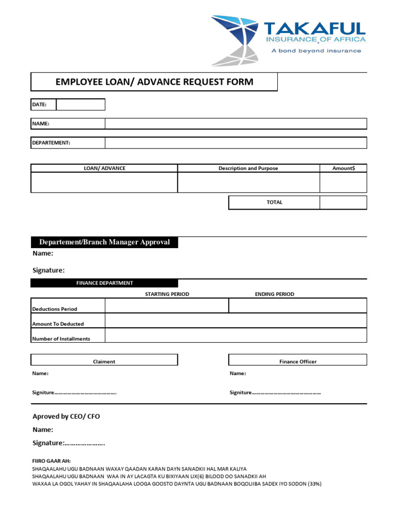 Employee Loan Advance Request Form | PDF | Business | Finance & Money ...