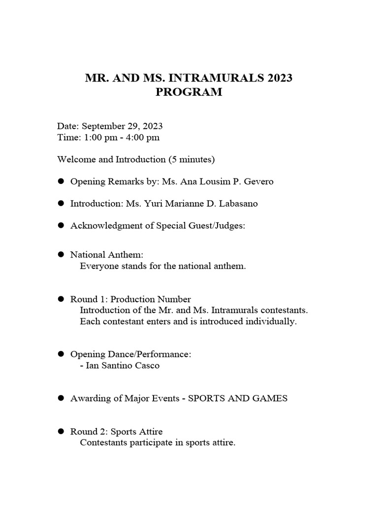 MR and MS Intrams - Program | PDF
