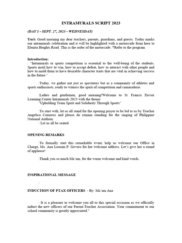 Intramurals 2023 - Script | PDF