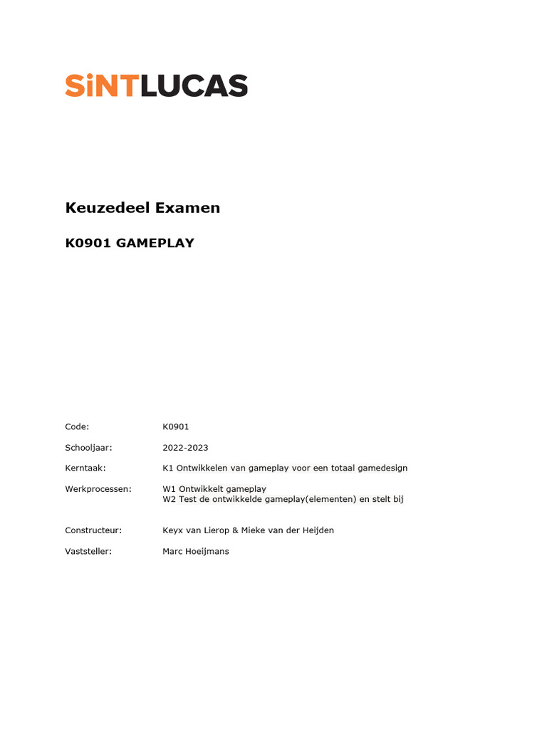 K0901 Gameplay Schooljaar 2022-2023 Kandidatenversie | PDF