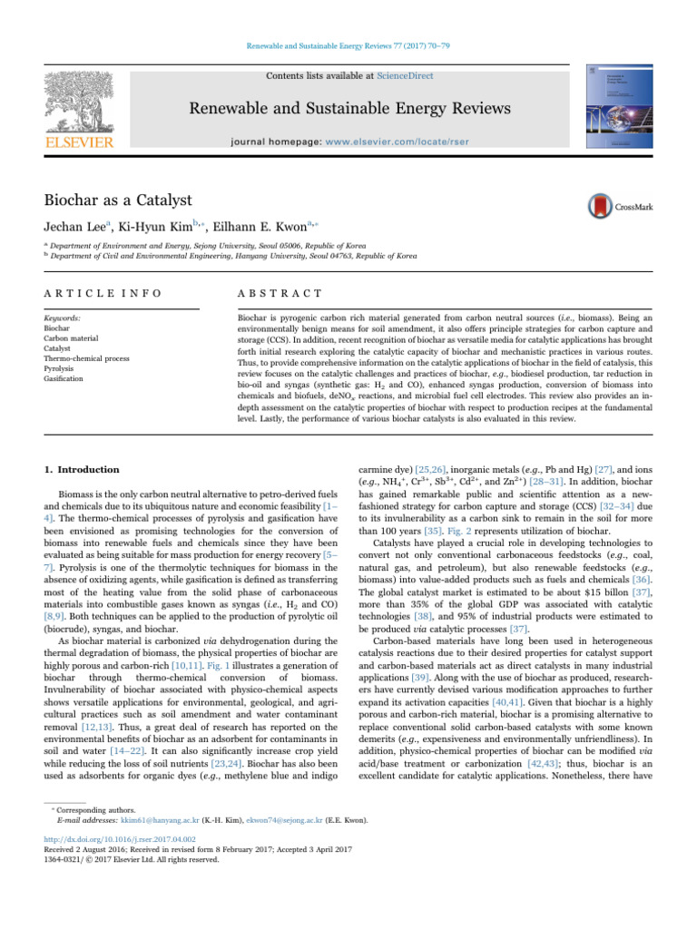 Biochar As Catalyst | PDF | Pyrolysis | Catalysis