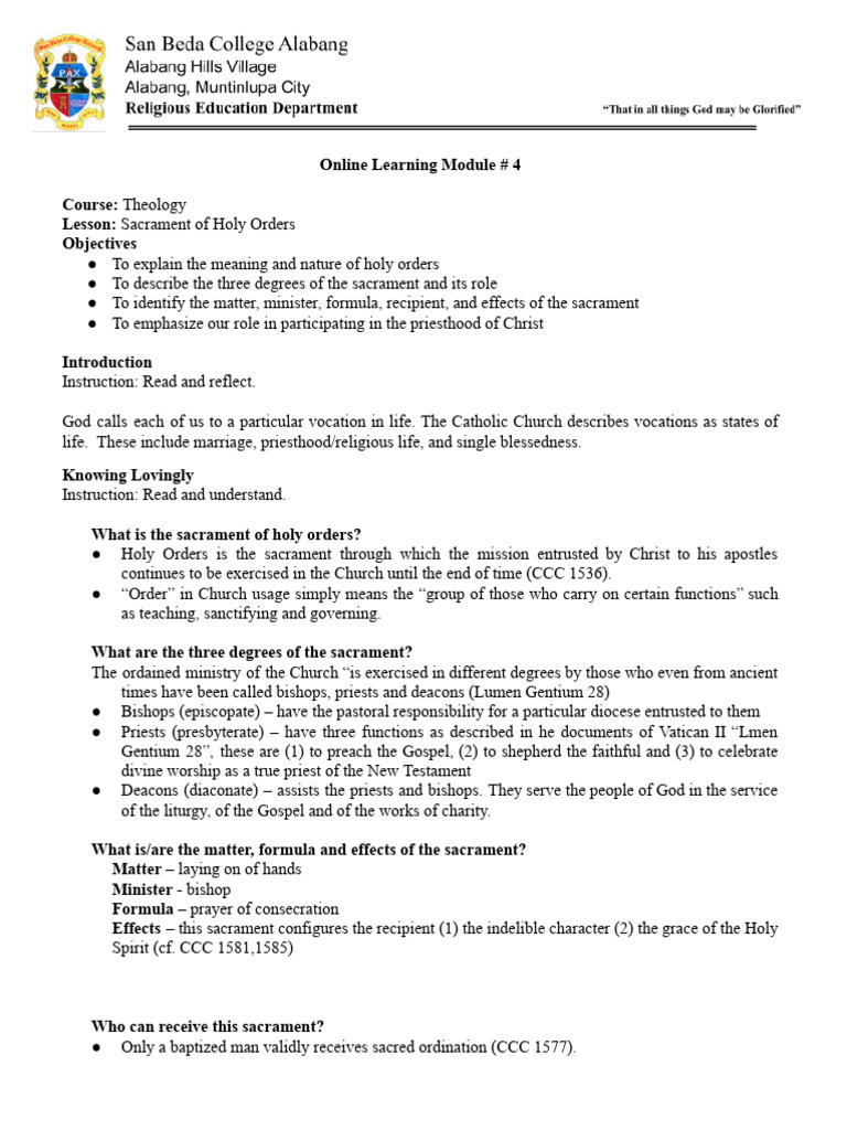 Grade 9 Online Learning Module # 4 | PDF | Catholic Church | Eucharist Grade 9 Online Learning Module # 4 | PDF | Catholic Church | Eucharist