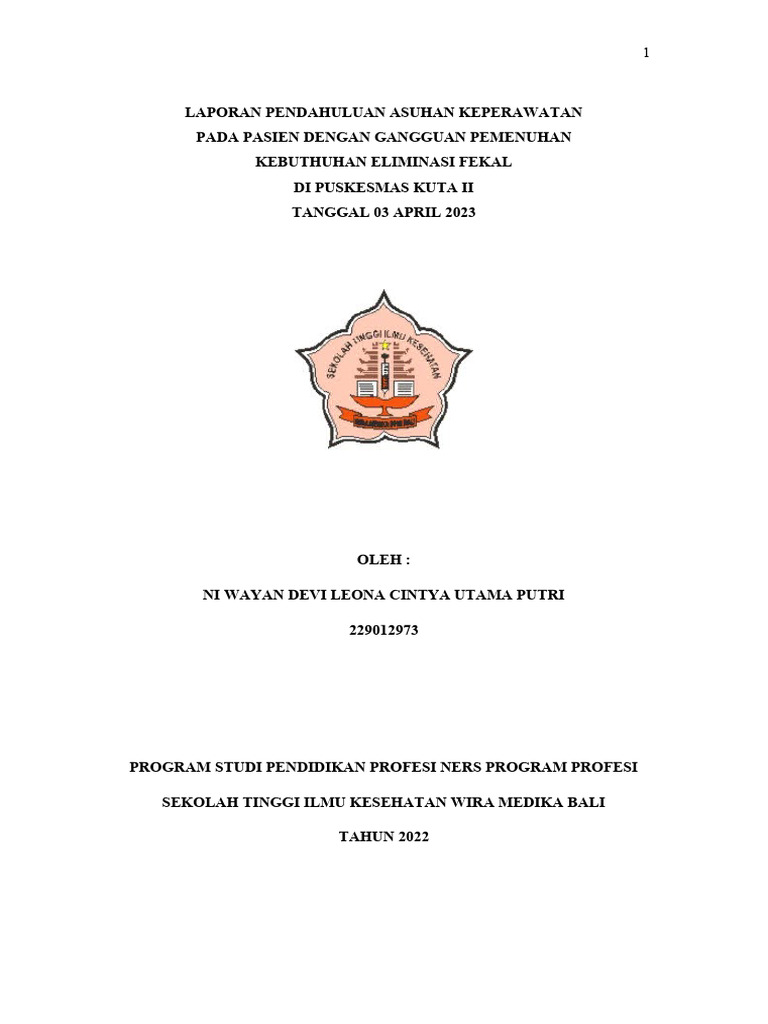 LP Gangguan Eliminasi Fekal 229012973 Ni Wayan Devi Leona Cintya Utama Putri | PDF
