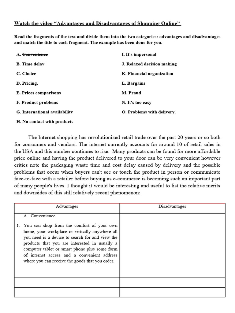 advantages and disadvantages of shopping online_Student | PDF ...