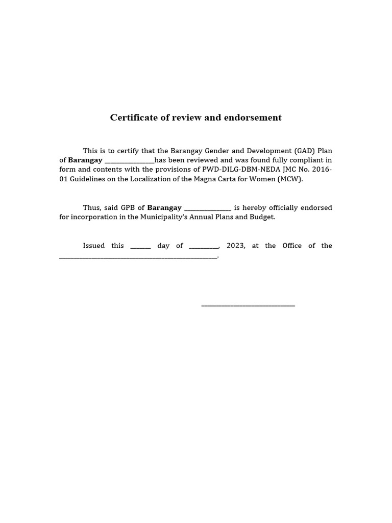 Barangay GAD Review & Endorsement | PDF