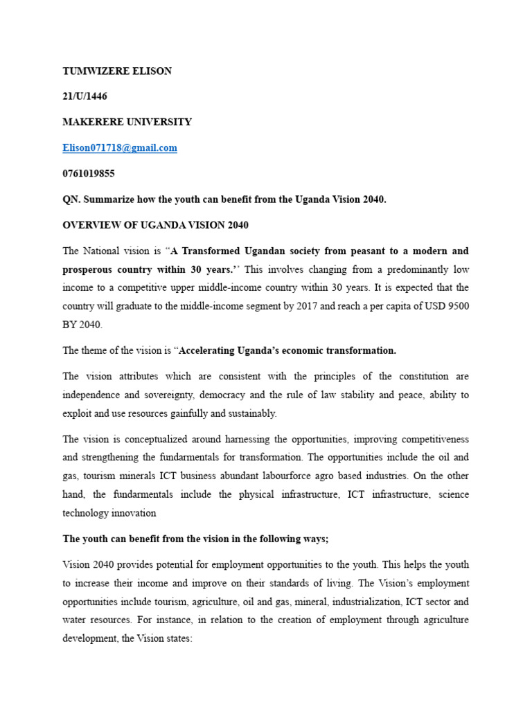 Uganda Vision 2040 | PDF