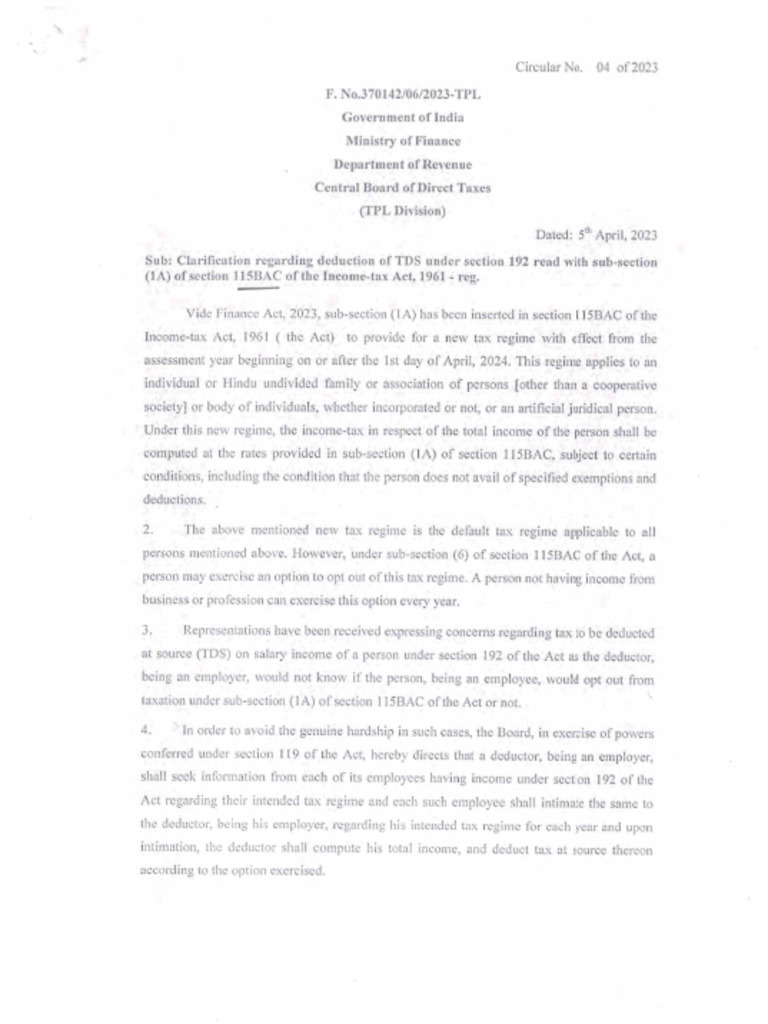 Cbdt Circular 4 Of 2023 Pdf