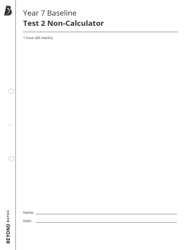 Year 7 Maths Baseline Test 2 | PDF | Length | Mathematics