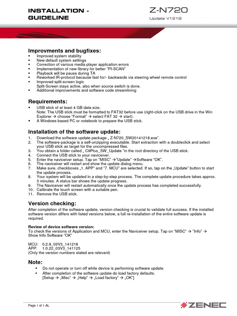 Z-N720_SW1218_Update_preparation_and_installation_guide_web_revB | PDF | Usb Flash Drive ...