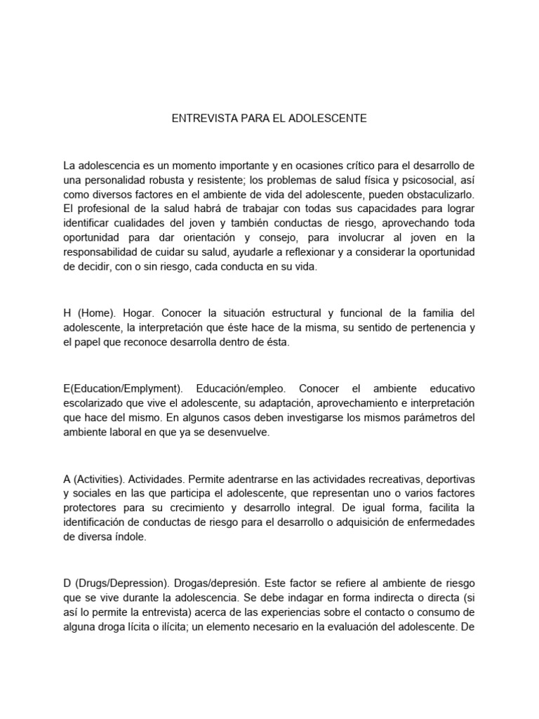 Entrevista para El Adolescente | PDF | Adolescencia | Comportamiento