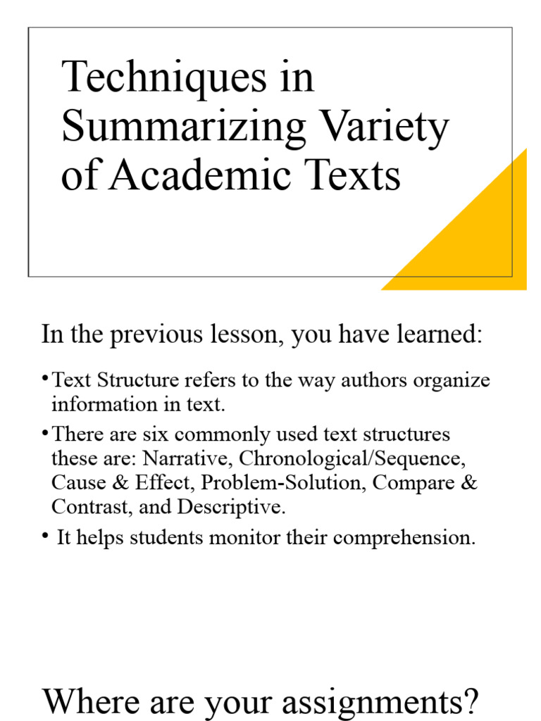 Q3 - 4 - Techniques in Summarizing Variety of Academic Texts | PDF