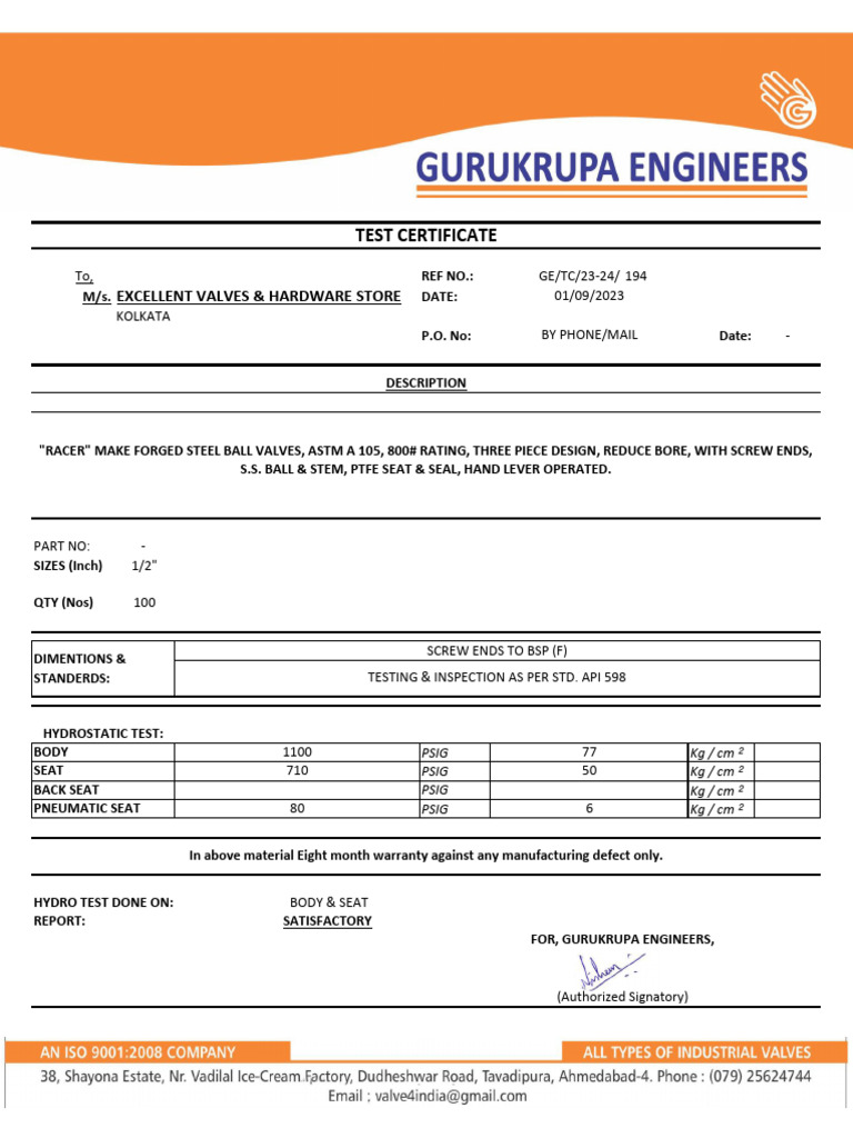 GETC No. 194 - EXCELLENT VALVES & HW STORE - FS BV SE - 01-09-2023 | PDF