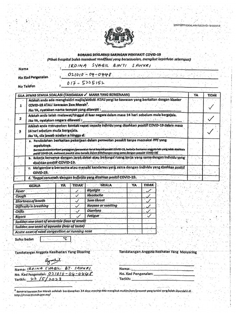 Borang Declaration Health 2 | PDF