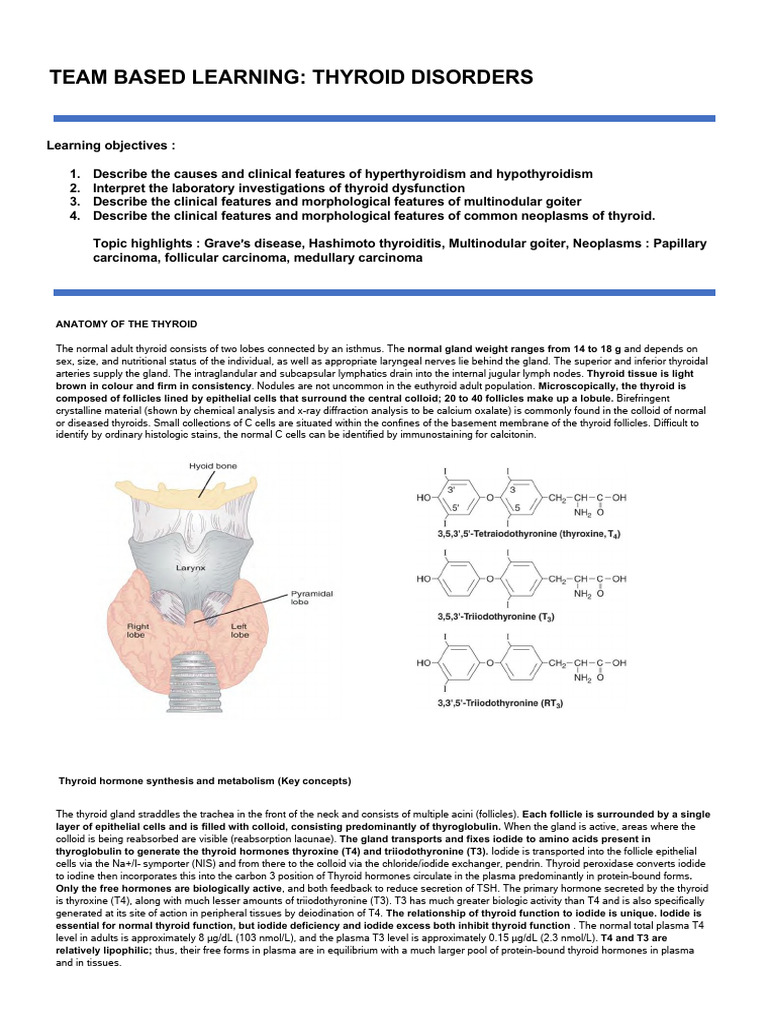 Thyroid Disorders TBL Pathology Learning Material | PDF | Thyroid | Hypothyroidism