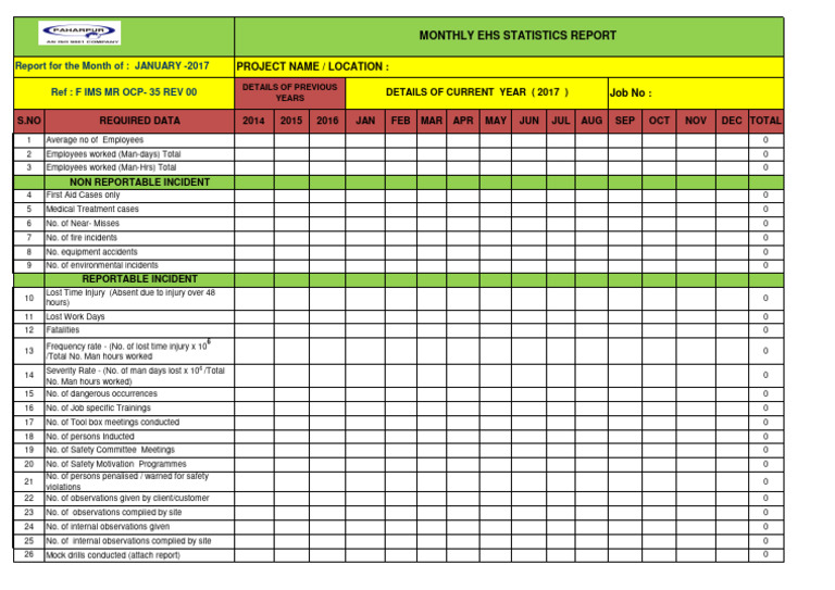 EHS Monthly Statistics Report | PDF