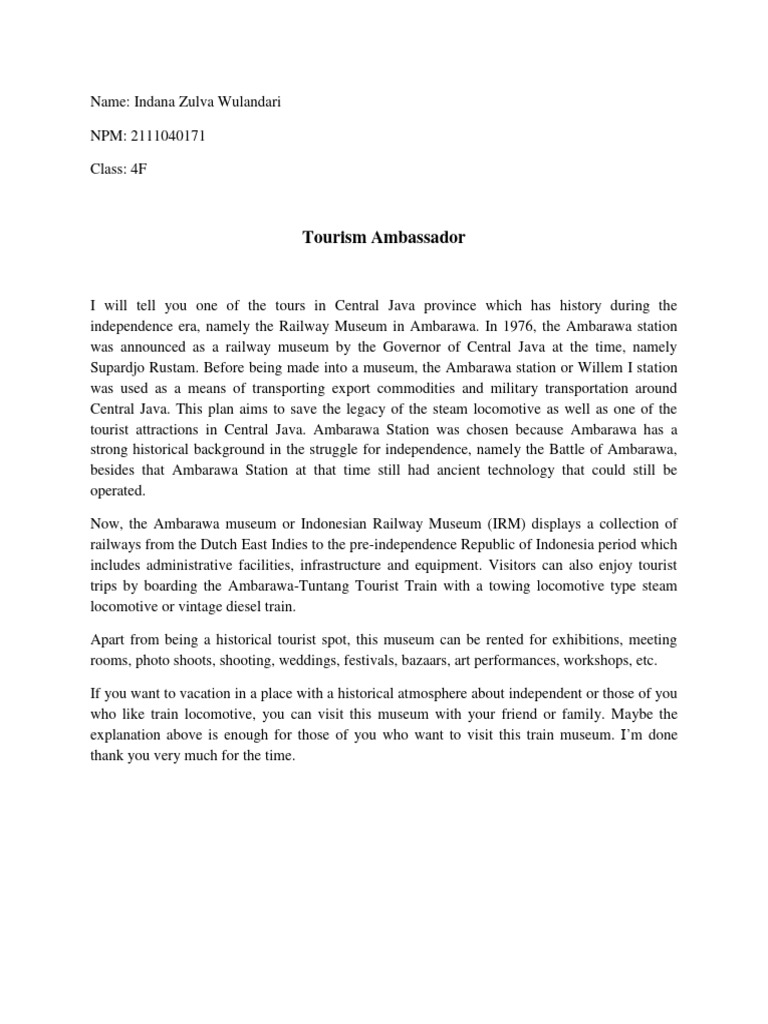 Tourism Ambassador Script For Speaking | PDF