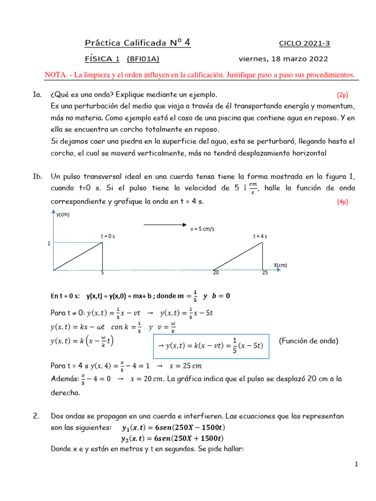 PC4 Bfi01 2021 03 Solucionario | PDF | Olas | Mecanica clasica