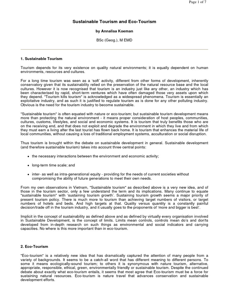Sustainable Tourism And Ecotourism Pdf Sustainability Tourism